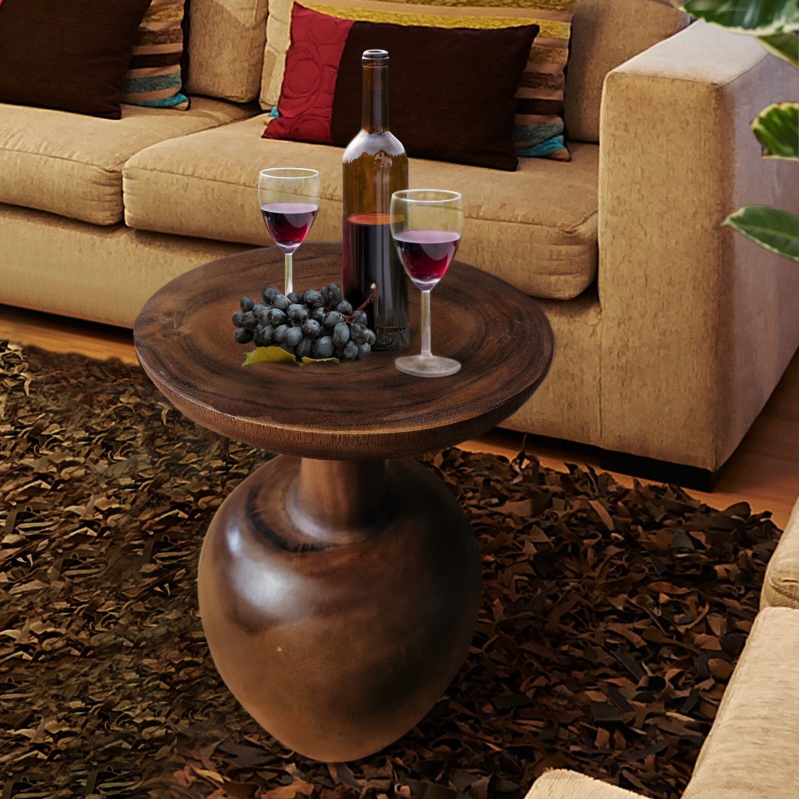 Side table Wine Glass shaped Acacia wood Corner drinks Table -50 cm ...