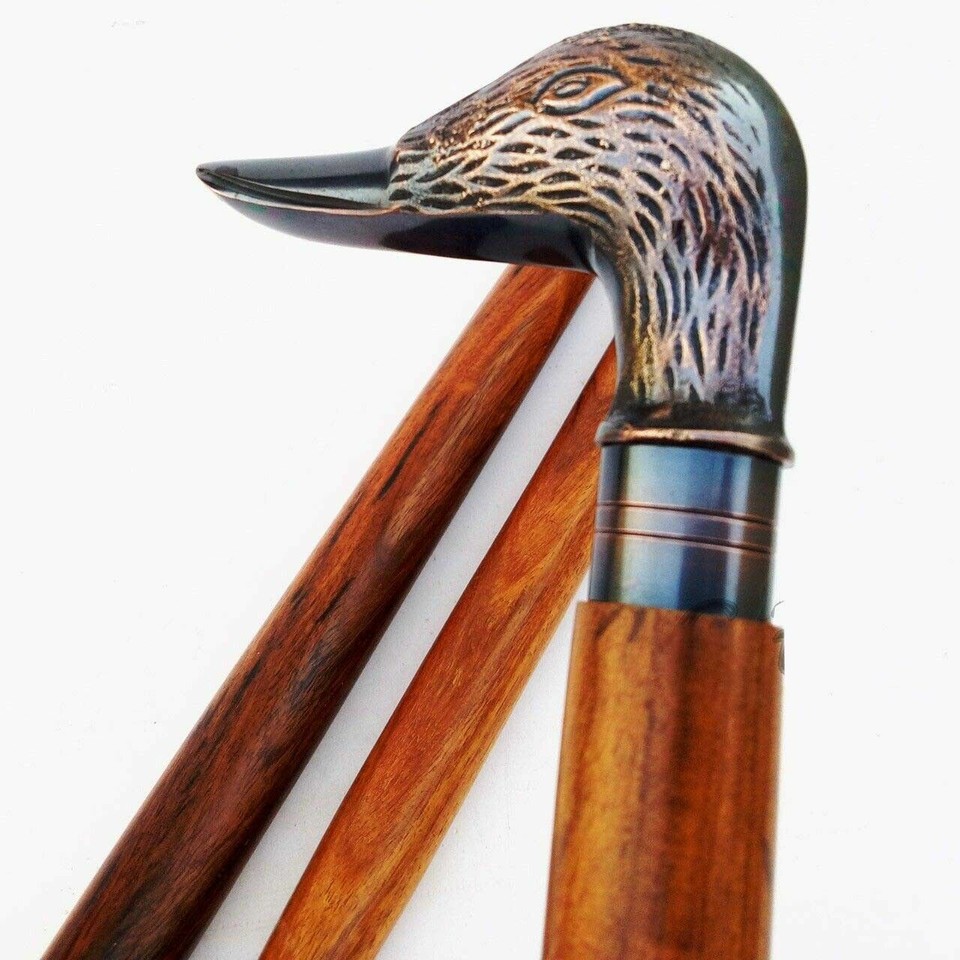 Antique Brass Handle Vintage Style Brown Wooden Walking Stick Cane ...