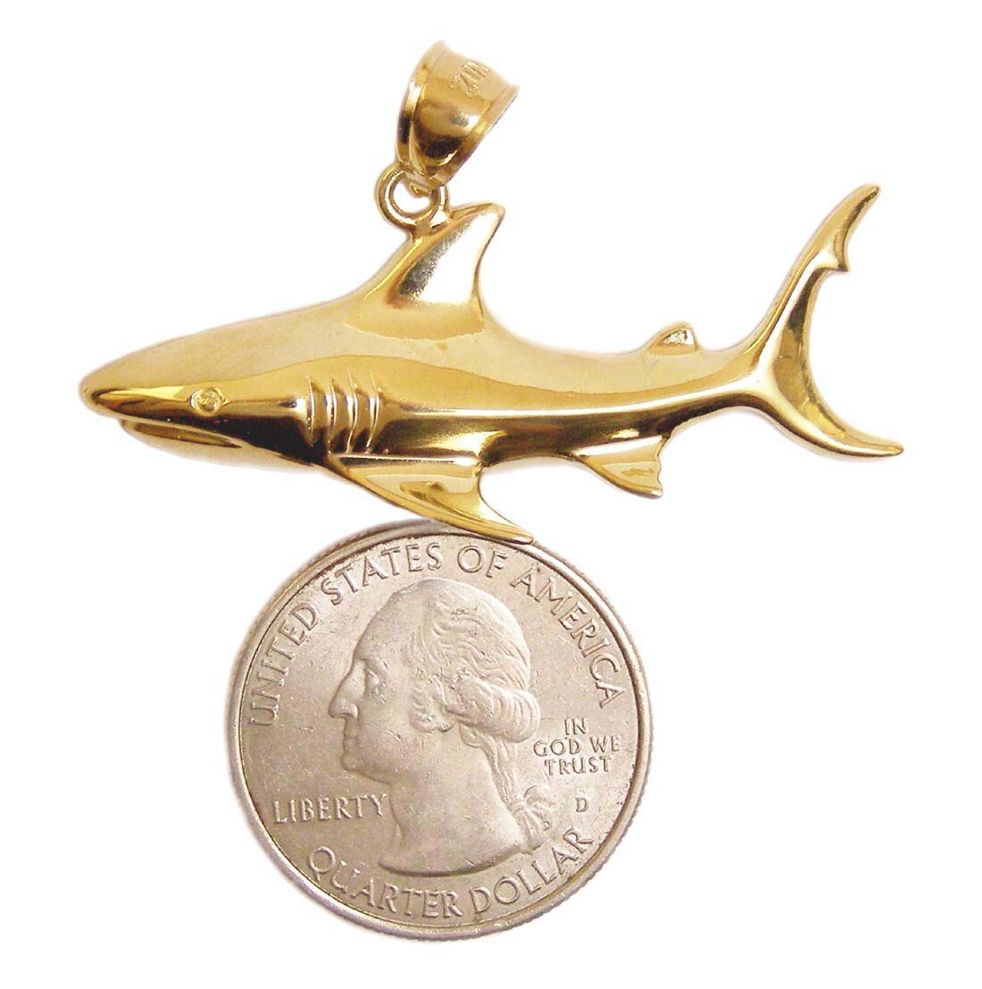 New 14k Yellow Gold Shark Pendant | eBay