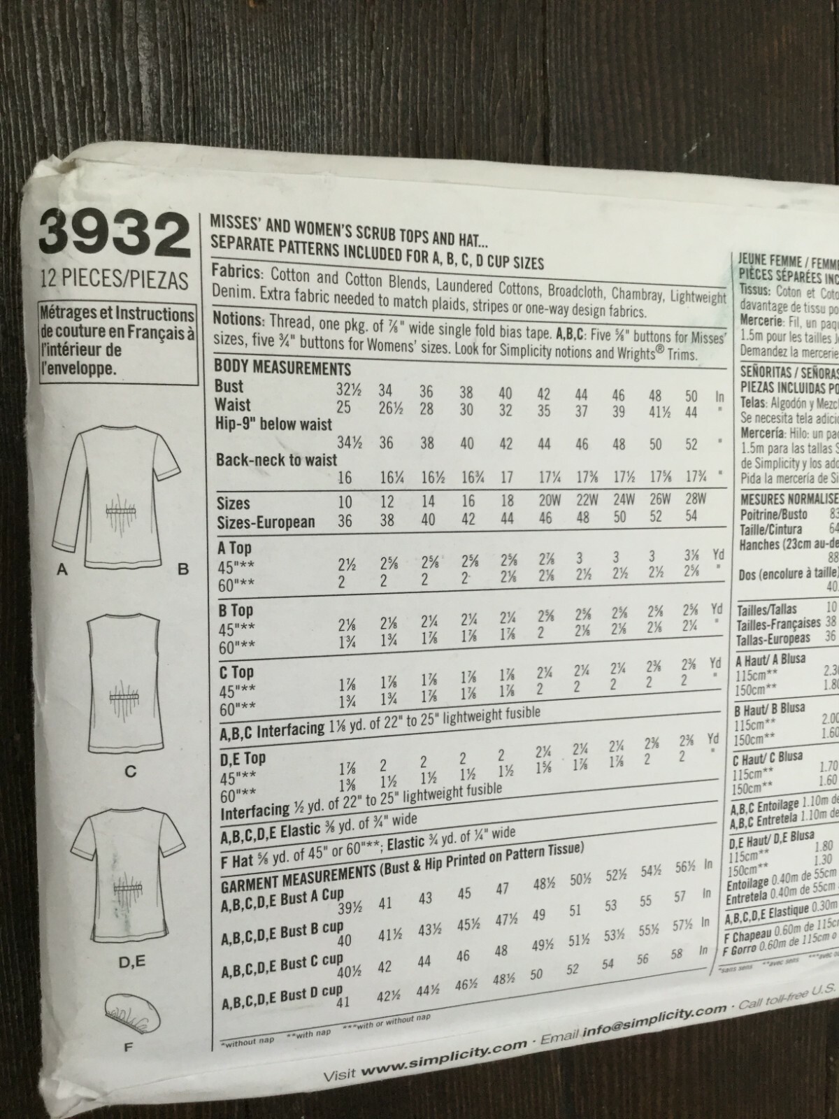 Simplicity 3932 Misses Womens Scrub Tops Hat Sleeve Variations 20W-28W ...