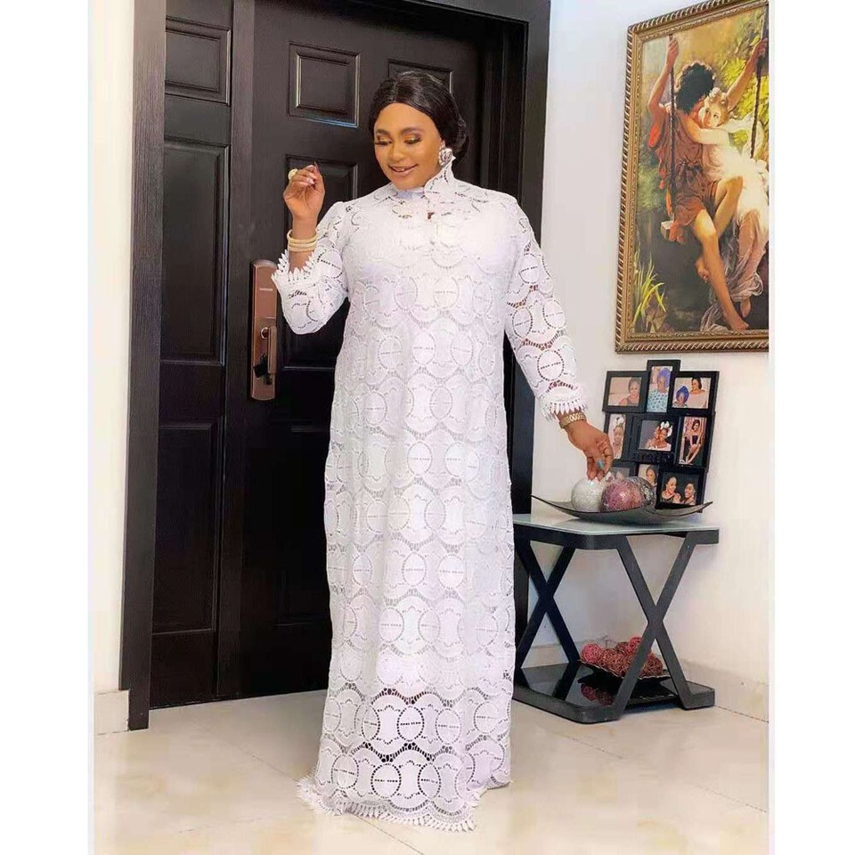 African Dashiki Women Lace Evening Party Maxi Dress+Inner Dress Kaftan ...