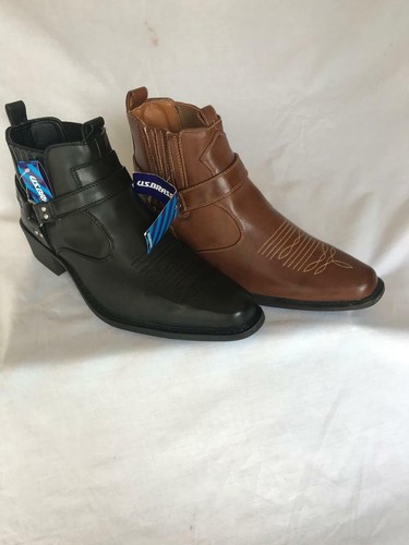 Mens Cuban Heel Ankle Western Cowboy Boots Black Tan Eastwood Chisel ...