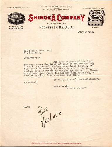 Shinola Company Rochester NY 1920 Graphic Letterhead Shoe Polish ...