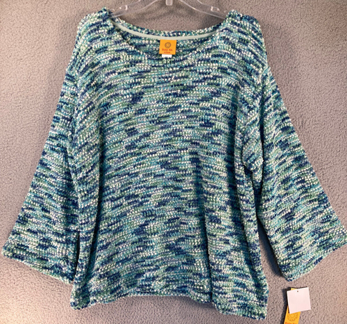 Ruby Rd. Sweater Women's Plus 1X Blue Green Loose Knit Long Sleeve ...