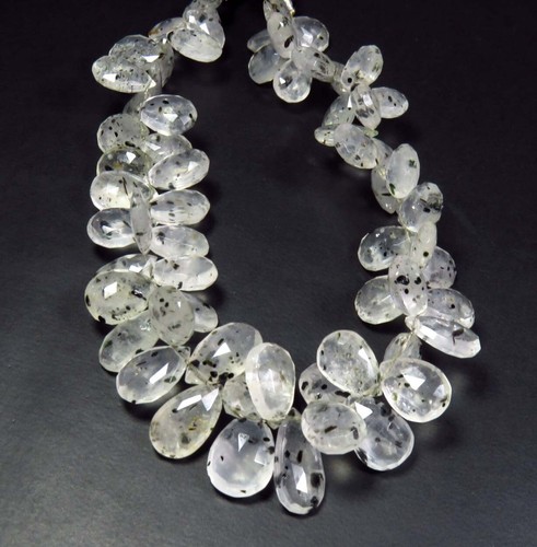 Natural Dot Rutile Black Quartz Pear Faceted Beads 10-15mm 8.5"Strand ...