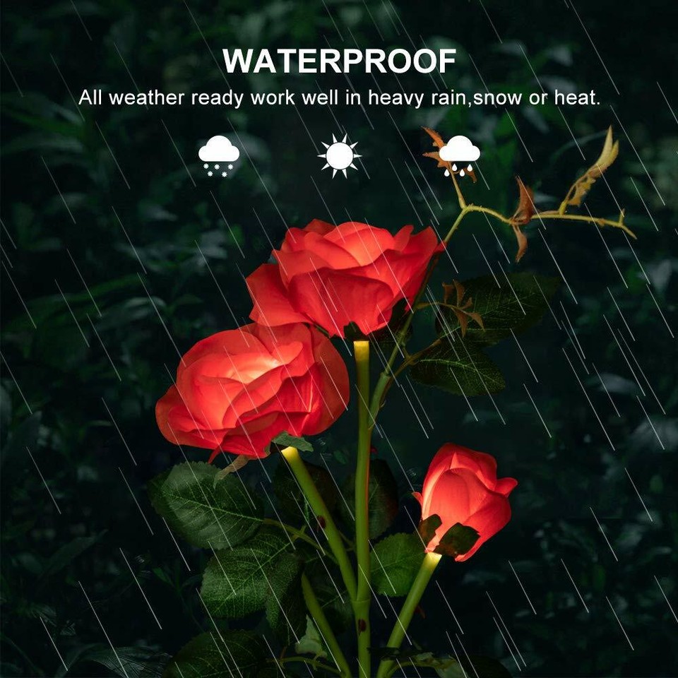 Solar Power Rose Flower Garden Stake Outdoor landscape Lamp Yard LED ...