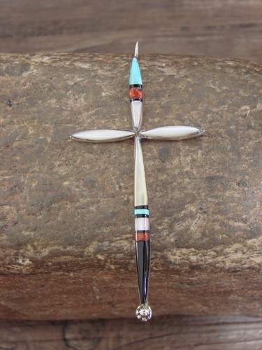 Native American Sterling Silver Multi Stone Inlay Cross Pendant by ...