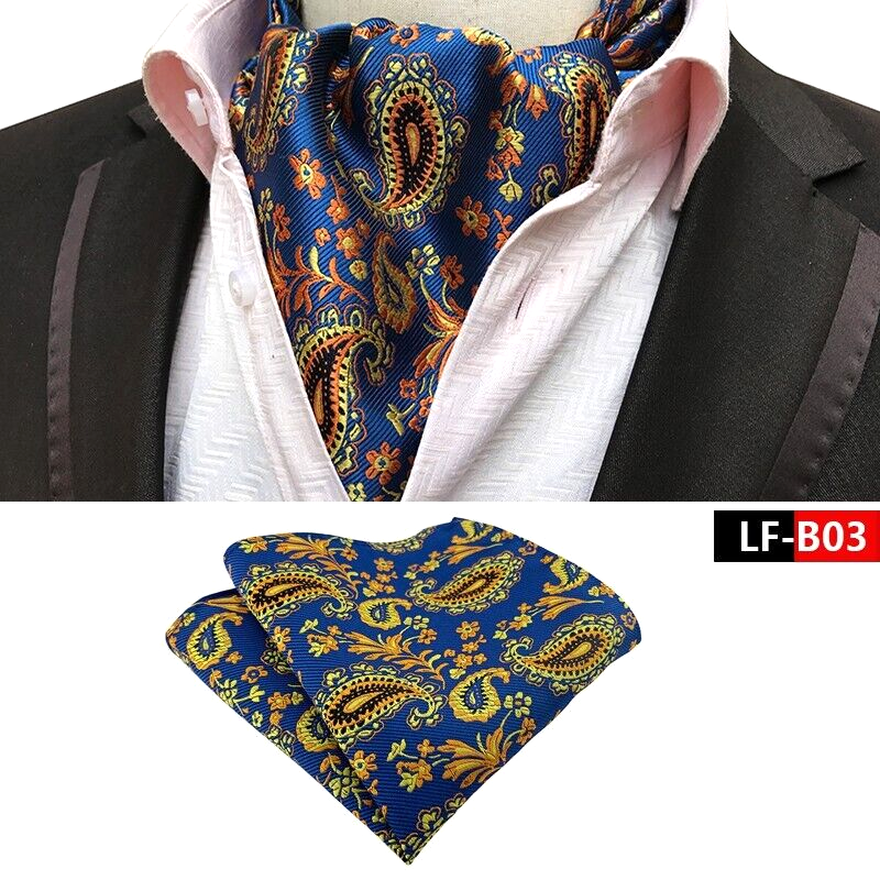Classic Men's Ascot Cravat Tie Silk Paisley Blue Yellow Scarves Cravat ...
