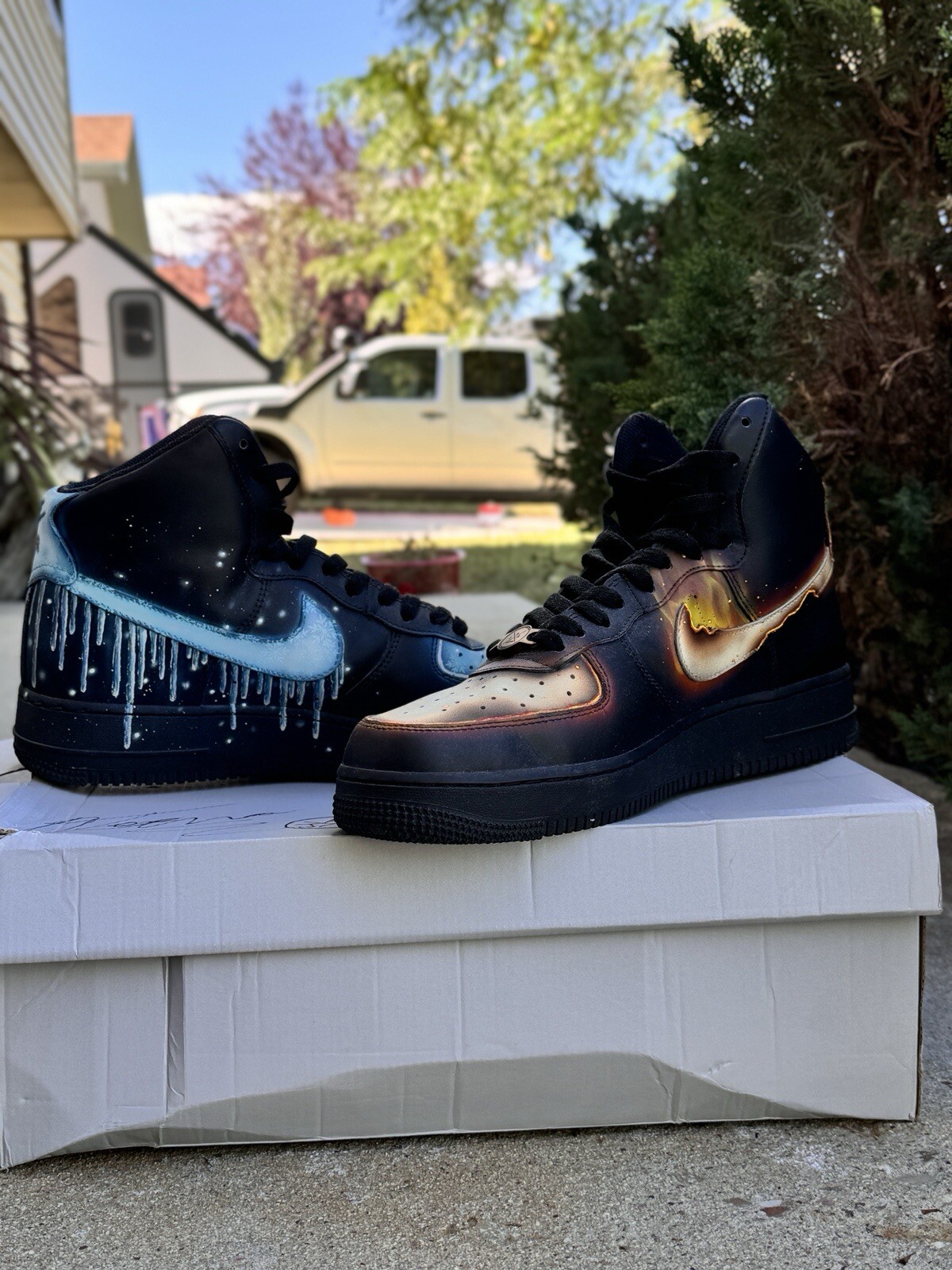 Size 11 - Nike Air Force 1 CUSTOM JAR CUSTOMS 1 of 1 fire and ice | eBay