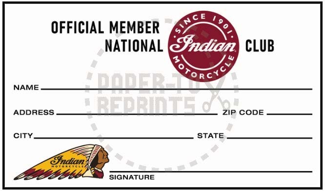 INDIAN MOTORCYCLE FAN CLUB MEMBERSHIP CARD - VINTAGE FANTASY | eBay