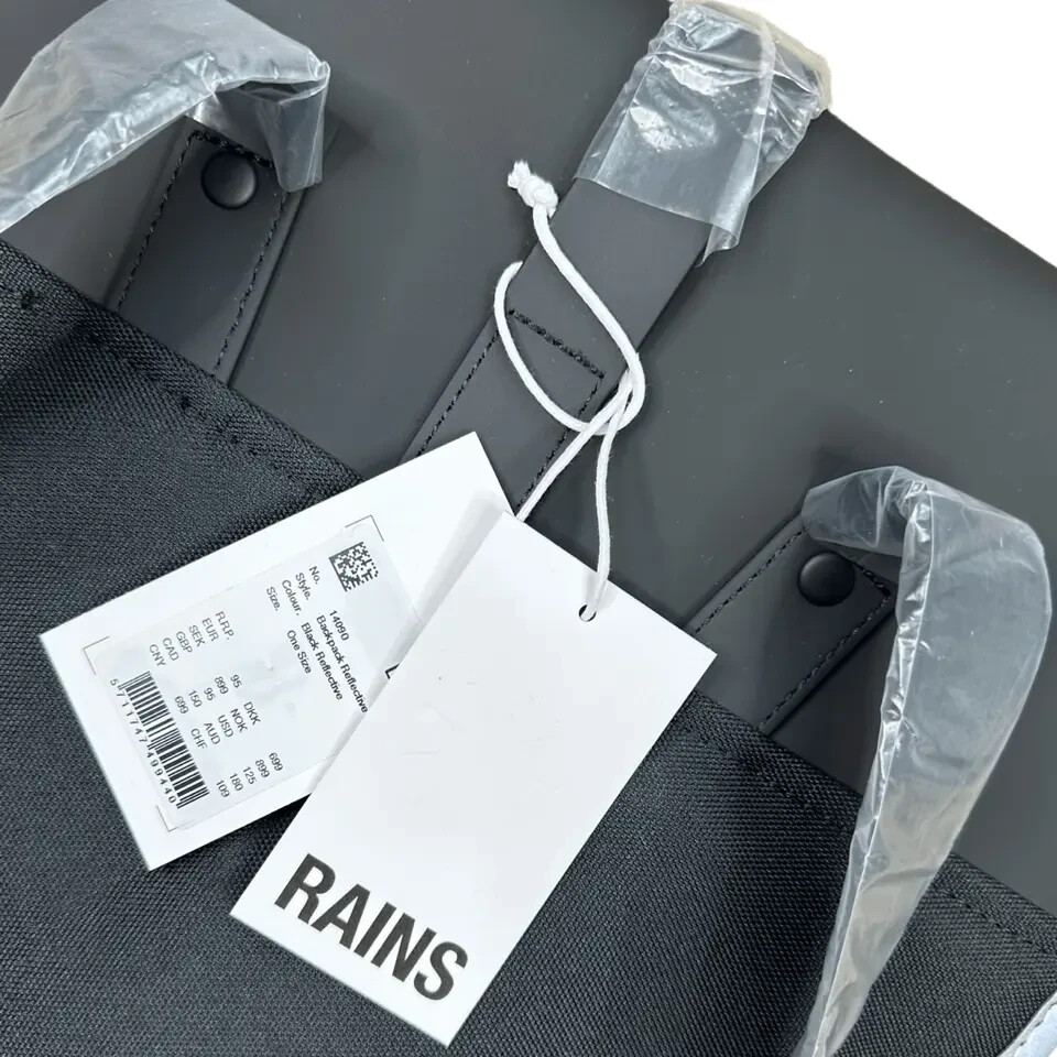 RAINS Backpack Waterproof Black Reflective One Size 19”x11.75” x 4.5 ...