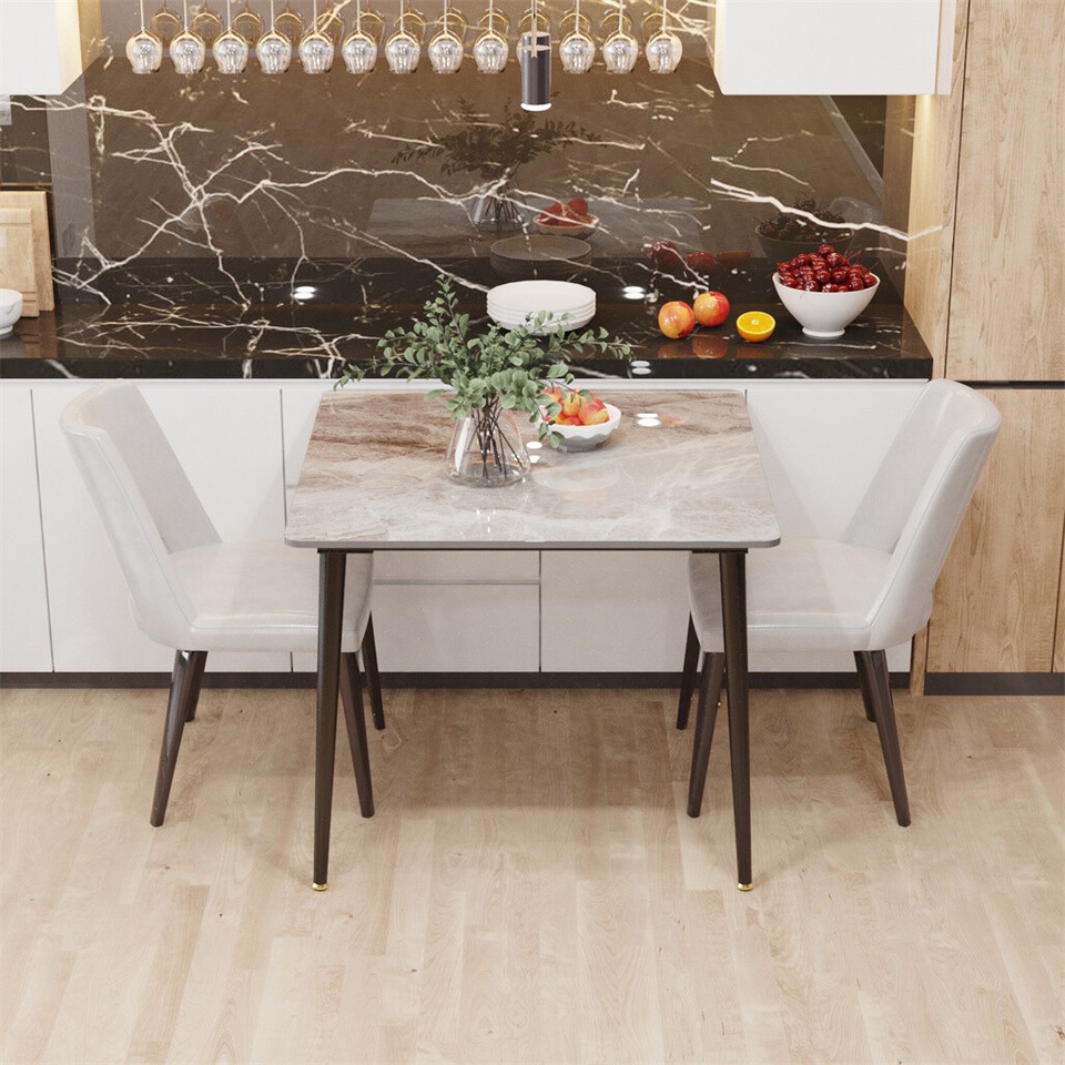 Square Home Marble Dining Table Compact w Sintered Stone Top Metal Legs ...