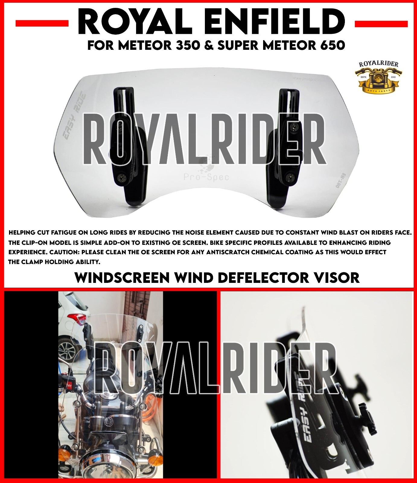 Royal Enfield WINDSCREEN WIND DEFELECTOR VISOR For Meteor 350 & Super ...
