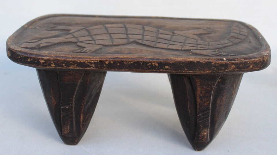 Authentic African hand-carved Burkina Faso 4-leg Round Wood Stool Bobo ...