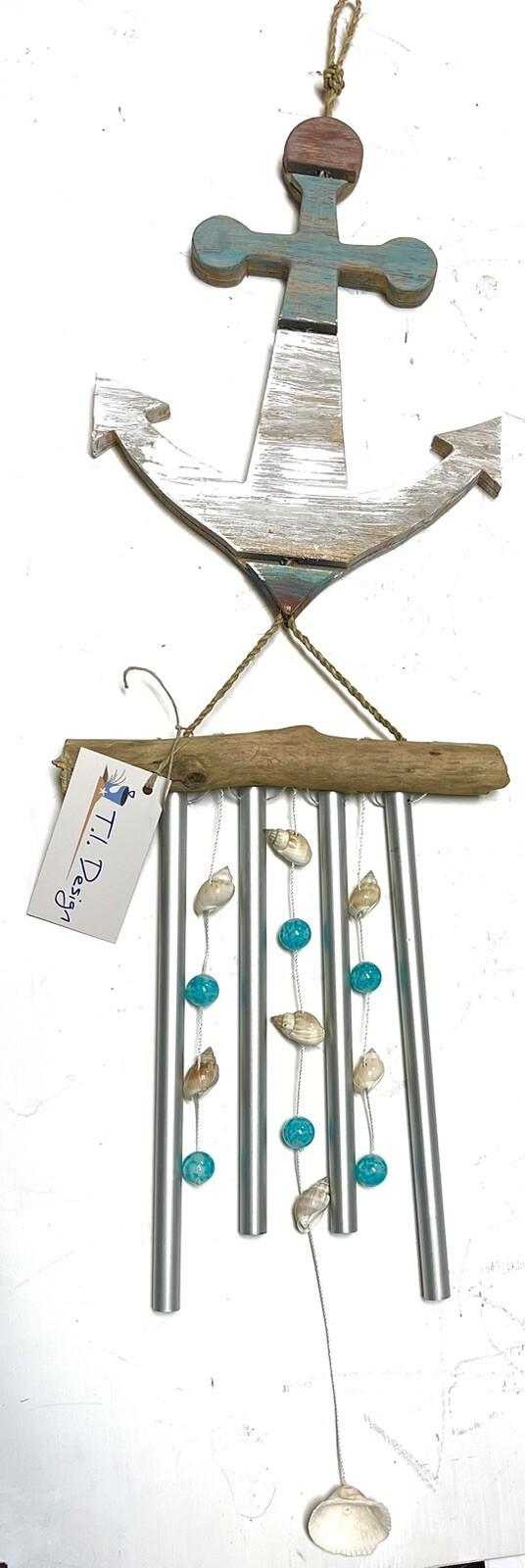 Slat wood Wind Chime Anchor By TI Design Wood & Metal 32x9” 2D Shells ...
