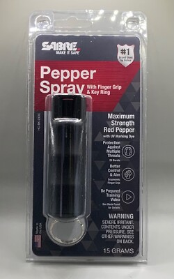 Sabre Black Finger Grip and Key Ring Pepper Spray 25 Bursts 10-Foot ...