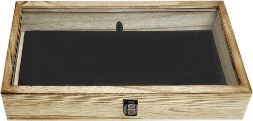 Gun Display Case Oak Black Handgun Pistol Revolver Glass Lock Velvet ...