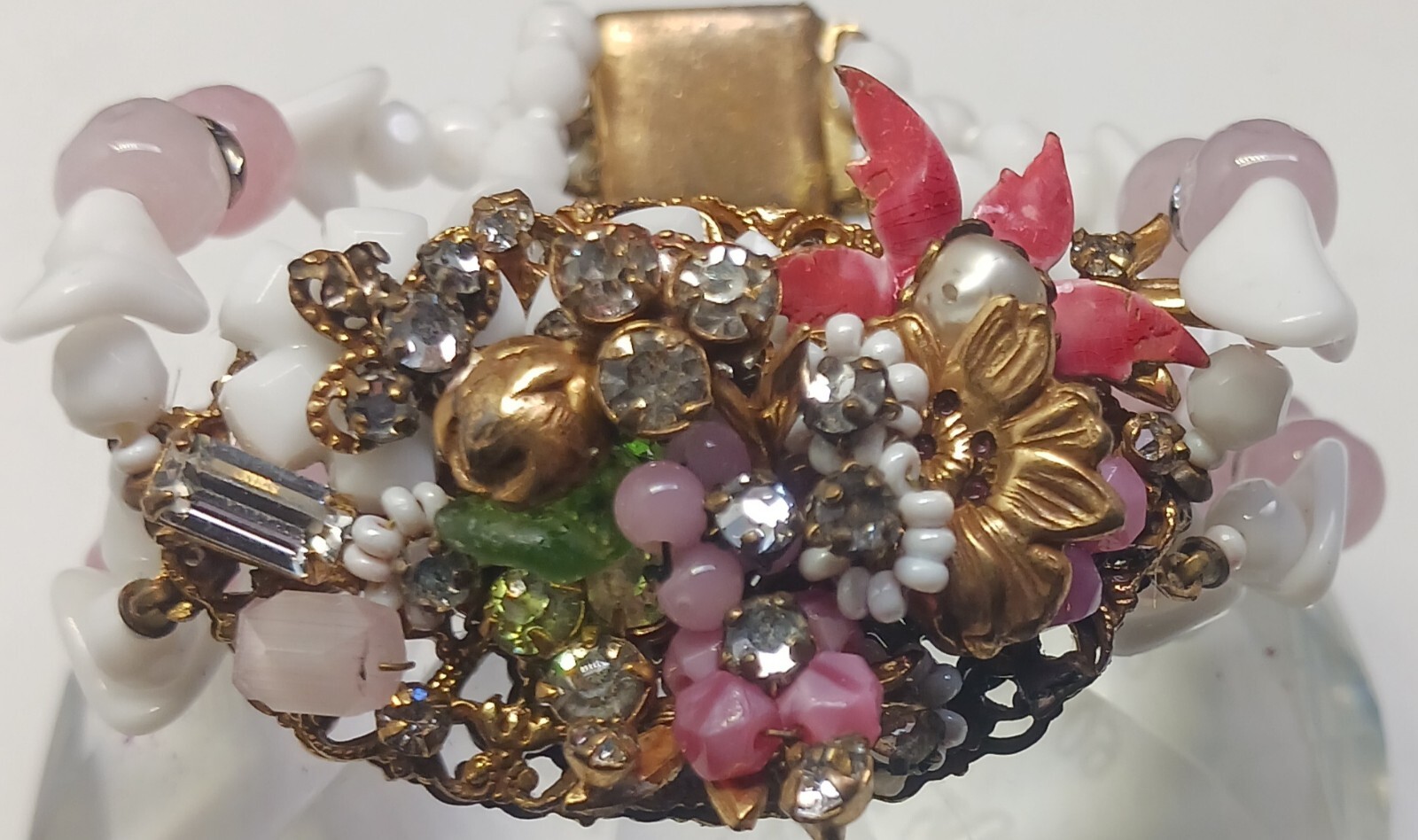 FABULOUS Miriam Haskell PINK GLASS BRACELET Vtg - Gem