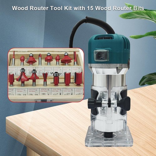 800W Wood Router Kit 15 Bits Trimming Slotting Machine Variable Speed ...