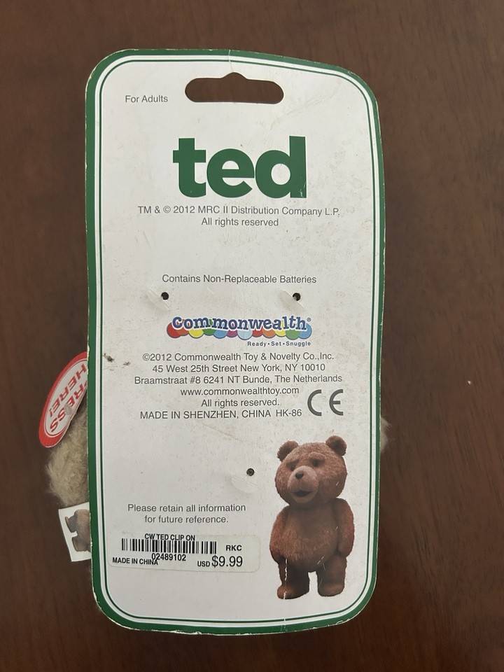 2012 Ted The Movie 6” Plush Clip-On Bag Clip Working Talking Toy - R ...
