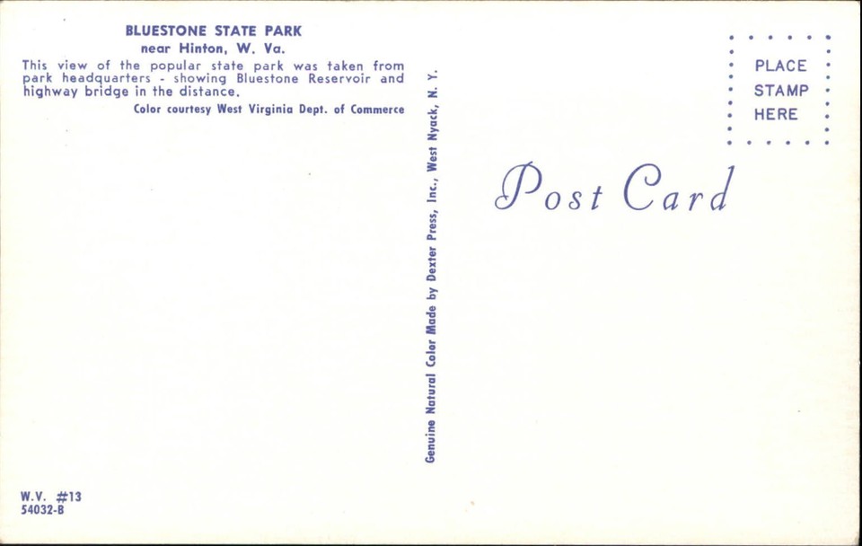 Bluestone State Park ~ Hinton West Virginia ~ aerial ~ 1950s classic ...