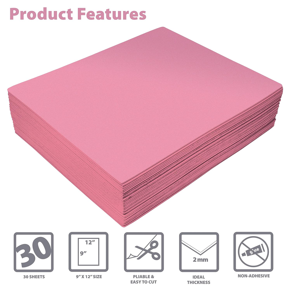 Pink EVA Foam Sheets, 30 Pack, 2mm Thick, 9 x 12 Inch, Pink Color, for ...