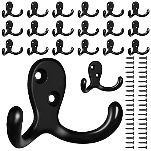 20 Pack Coat Hooks Wall Hooks for Hanging, Heavy Duty Double Prong ...