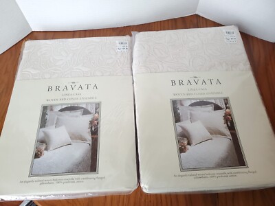 Bravata Two Standard Size Woven Cotton Pillow Shams Ivory Portugal NIP ...