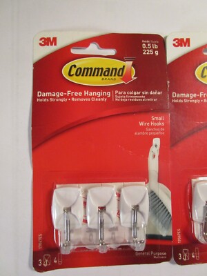 3M COMMAND SMALL WIRE HOOKS, 2 PACKS, 3 EA PACK (6) HOLDS 0.5 LB ...