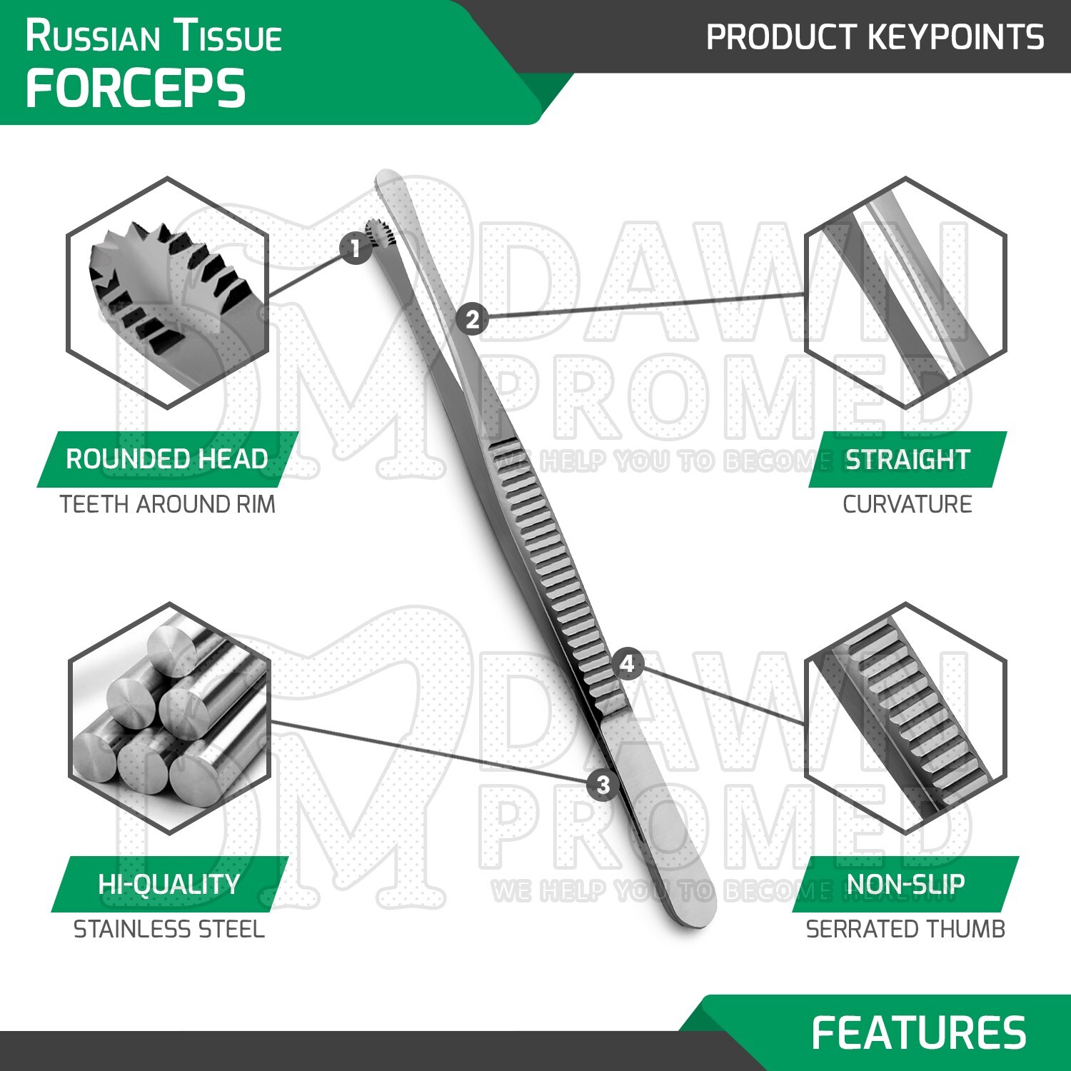 Russian Tissue Forceps 8" 5 Pcs Set Round Serrated Tips Surgical ...
