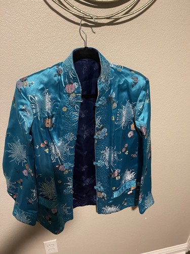 Women’s Medium Reversible - silk Navy blue Flowered Jacket | eBay