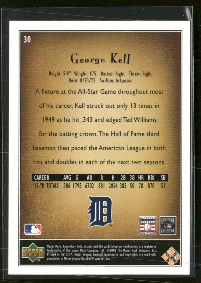 2002 SP Legendary Cuts #30 George Kell | eBay