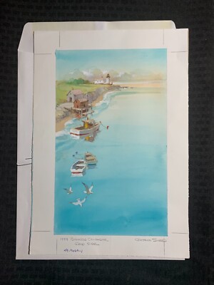 CALENDAR Boats Along Shoreline & Lighthouse 11x15.5" Greeting Card Art ...