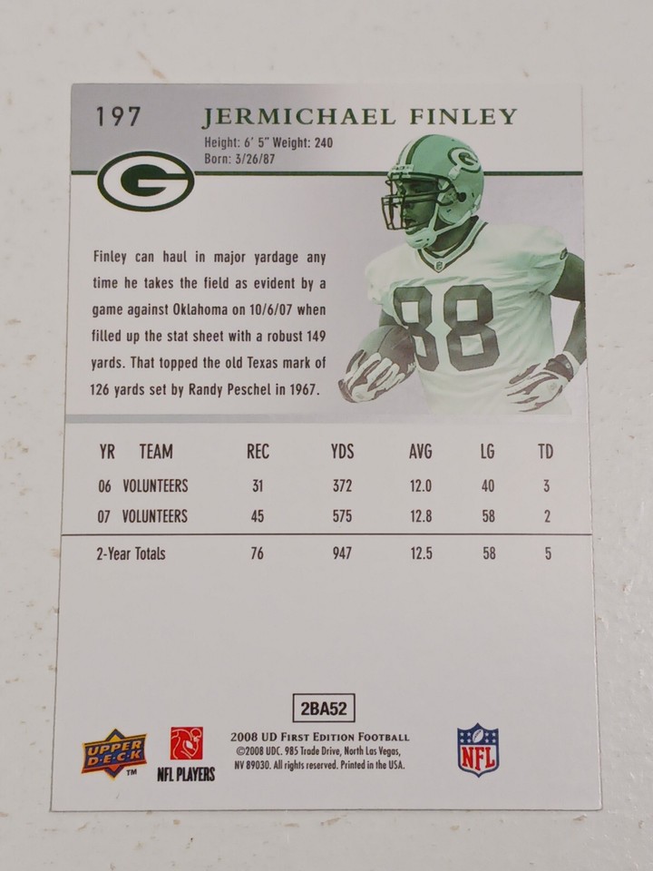 Jermichael Finley Green Bay Packers 2008 Upper Deck Star Rookies Card ...