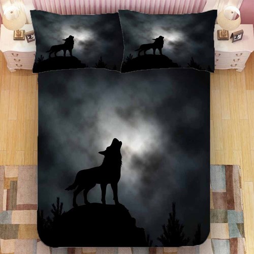 Wolves Howl In The Dark Night 3D Quilt Duvet Doona Cover Set Pillow ...