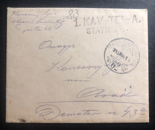 1915 Feldpost Hungary Military In Galizia Censored Cover WW1 To Arad ...