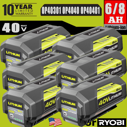 40V 6.0Ah 8.0Ah Battery For Ryobi 40Volt Lithium OP4050 OP40501 OP40261 ...