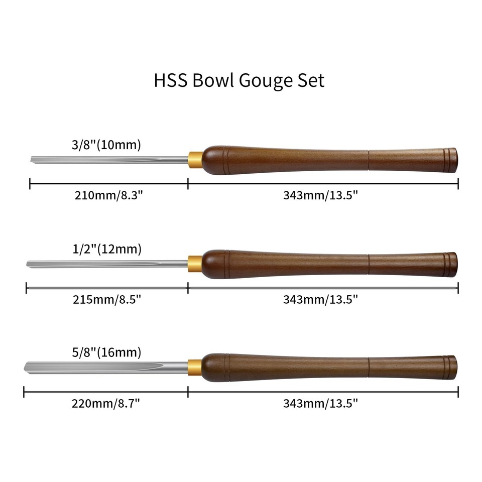 HSS Bowl Gouge Chisel Set for Wood Lathe Turning Tools, 3 Sizes, Wooden ...