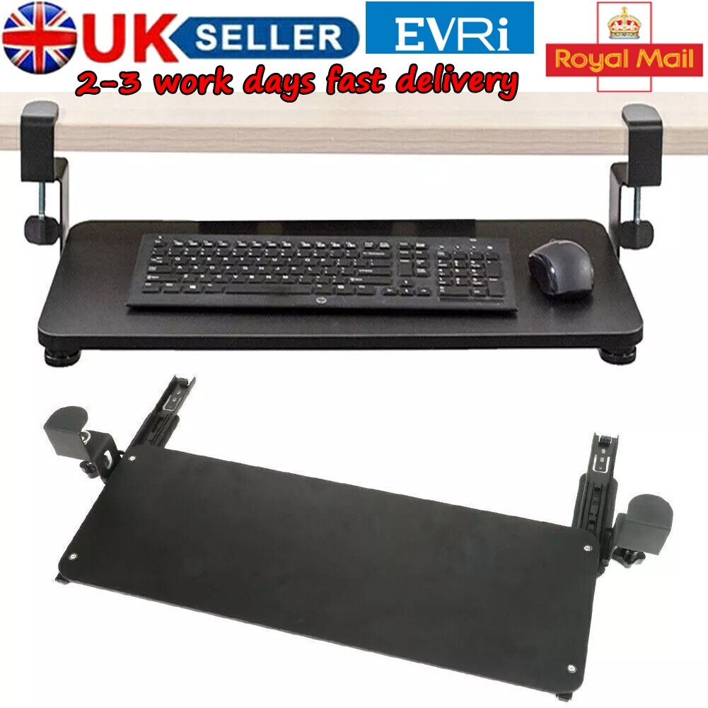 Under Desk Keyboard Mount Space Saving Height Adjustable Clamp On