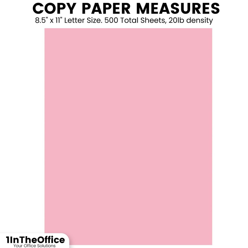 1InTheOffice Pink Copy Paper 8.5x11 Letter Size, 20lb Density, (500 ...