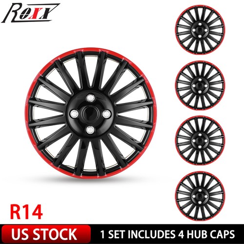 4PCS 14" Red Black Wheel Covers Snap On Full Hub Caps for R14 Tire ...