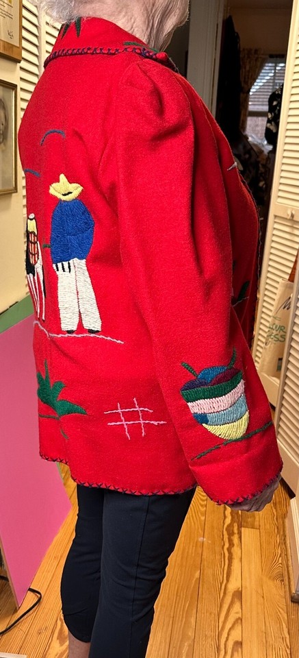 Vintage Mexican Embroidered Souvenir Open Blazer Jacket 1950s Red Wool ...