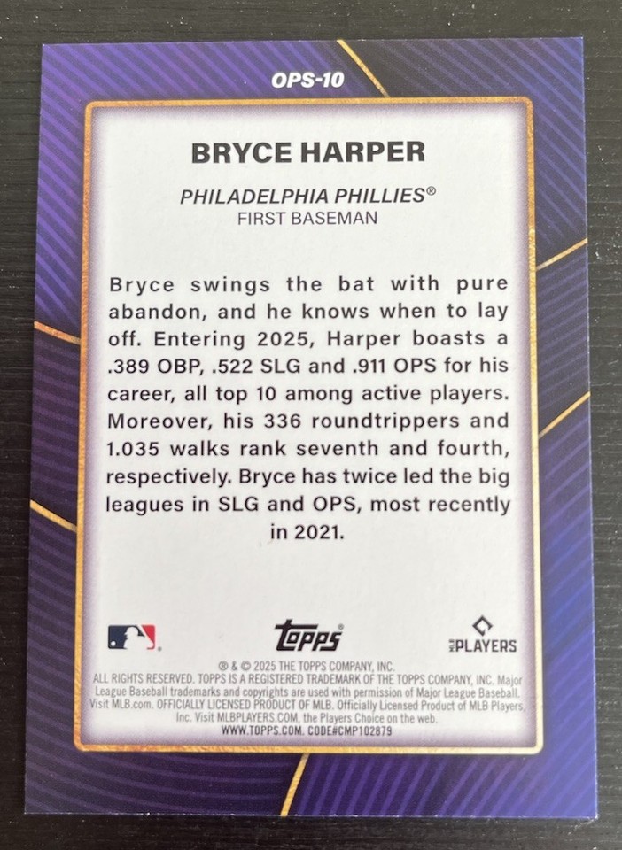 Bryce Harper. Topps 2025. OPS Leaders .898. MINT! | eBay