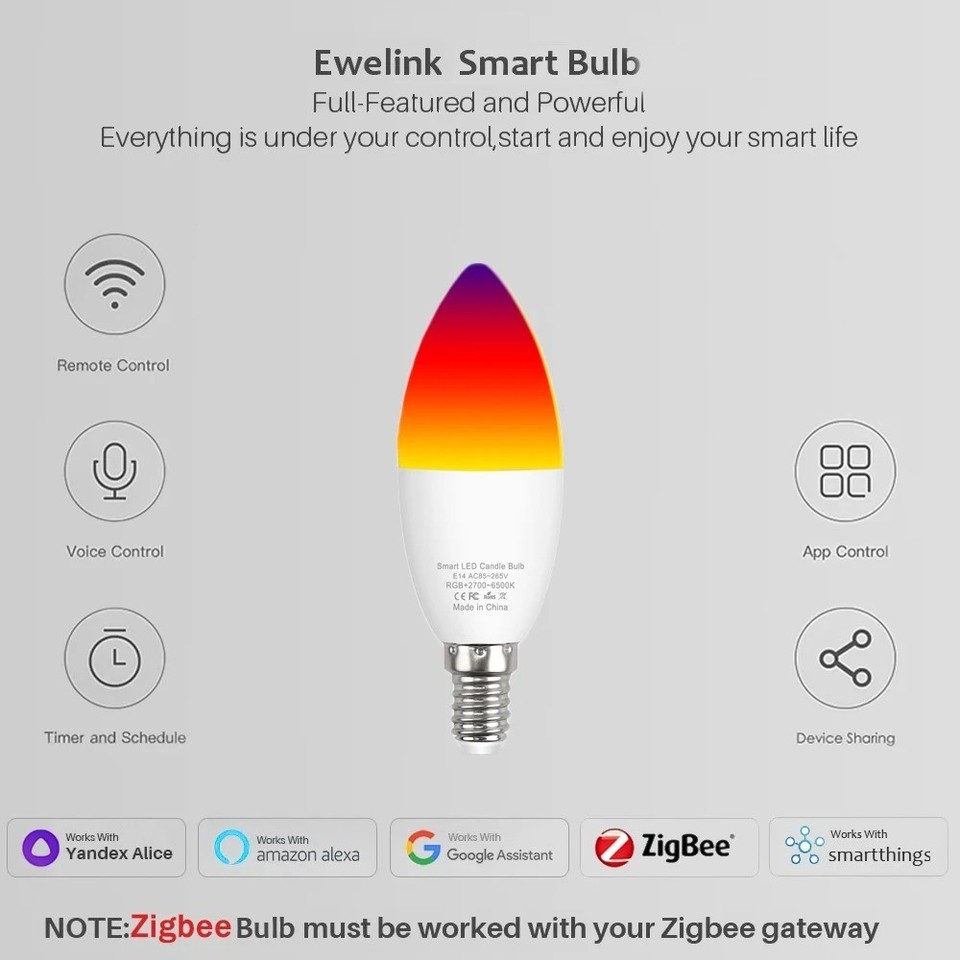 E14 Smart Wifi Led Light Bulb Zigbee RGBCW Led Lamp Works With Alexa ...