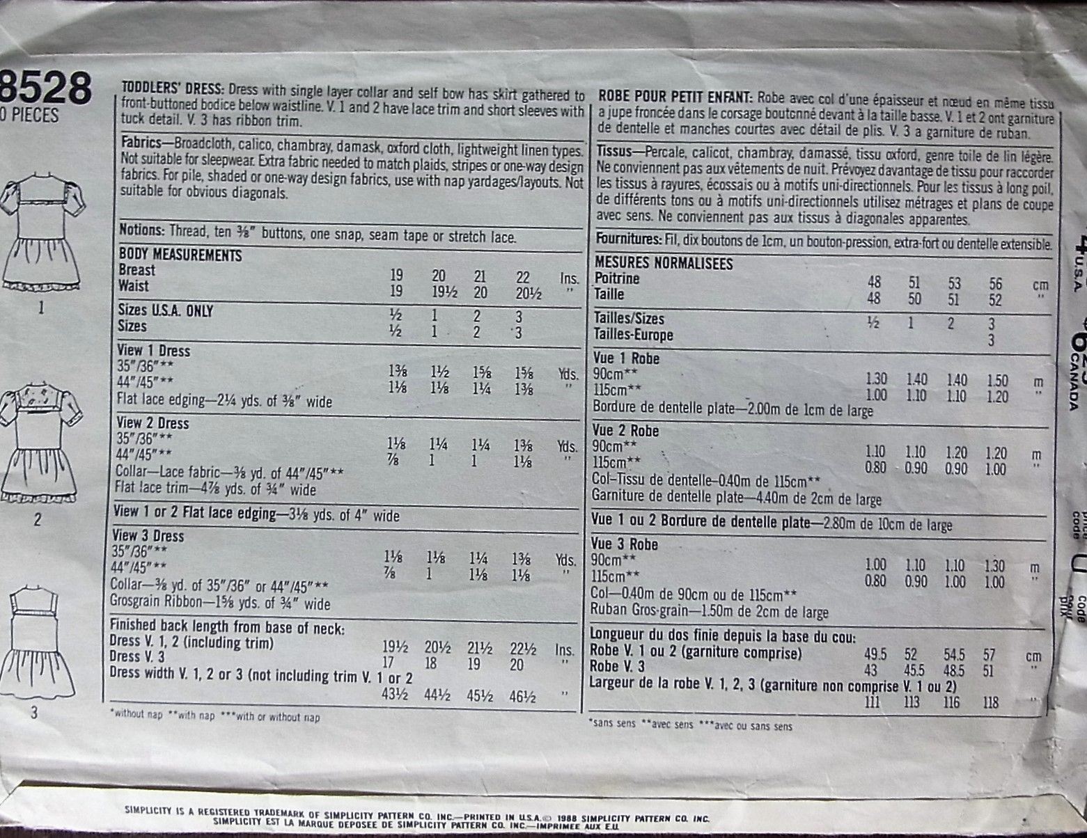 Simplicity Sewing Pattern no.8528 sizes 1/2&1 yrs Girls dress Vintage ...