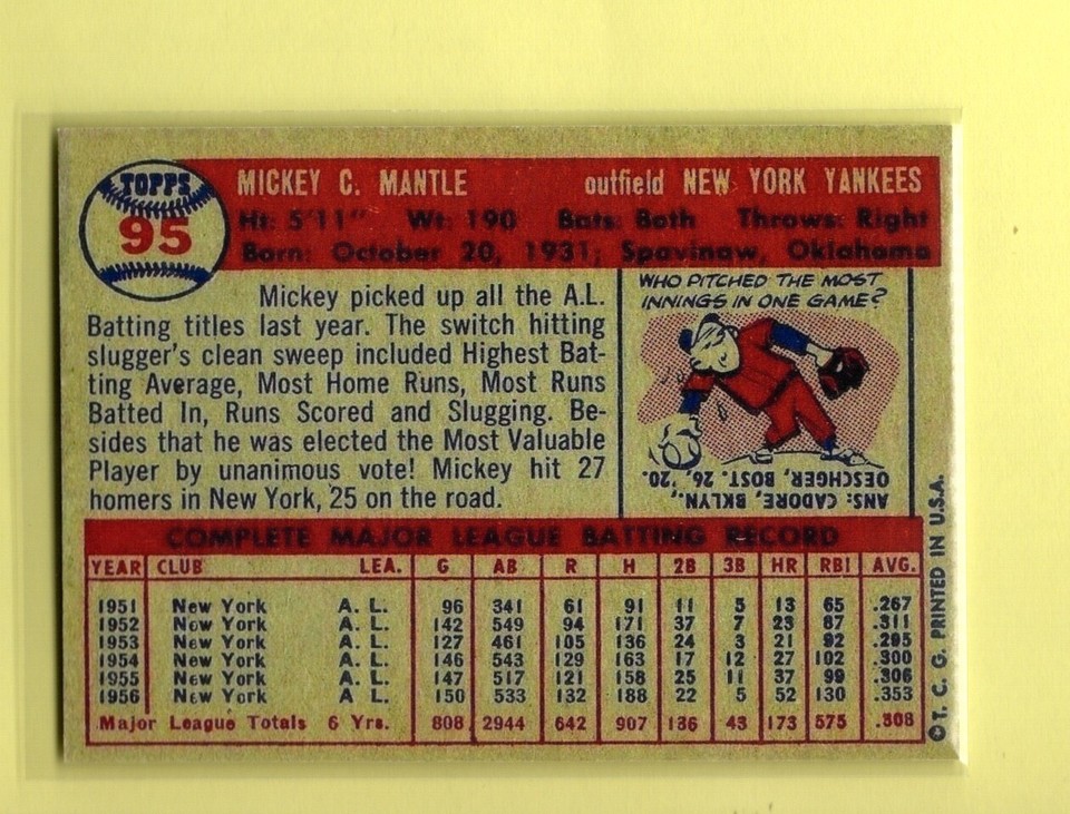 MICKEY MANTLE 1957 TOPPS REPRINT NM-MT OR BETTER | eBay