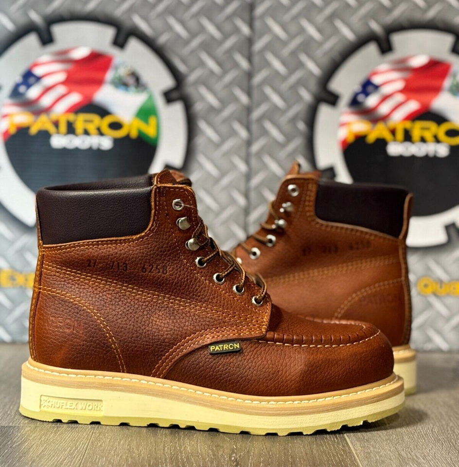 MEN'S WORK BOOTS MOC TOE GENUINE LEATHER LACE UP OIL RESISTANT ROBLE ...