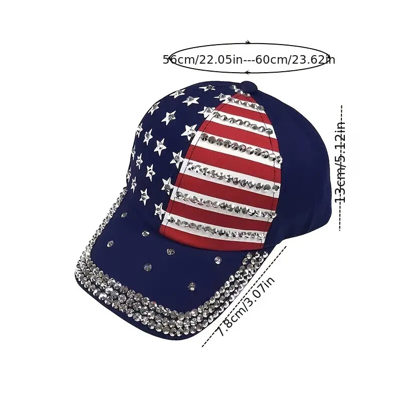 American Flag Artificial Diamond Baseball Cap Outdoor Hat Patriotic 100 ...