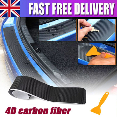 4D Carbon Fiber Car Rear Boot Bumper Sill Protector Plate Cover Guard ...