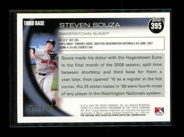 2010 TOPPS PRO DEBUT Baseball Trading Card #395 STEVEN SOUZA Hagerstown ...